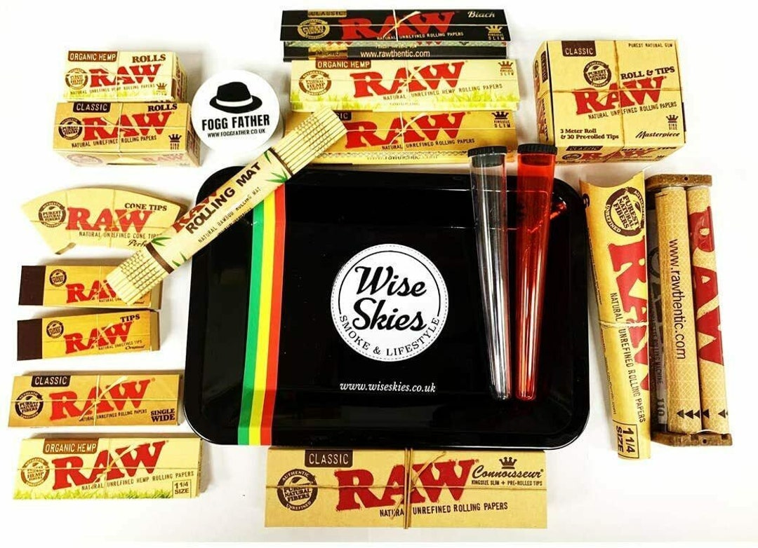 RAW Smoking Bundle Gift Set Rolling Papers Tray Cone Tips Rolling ...