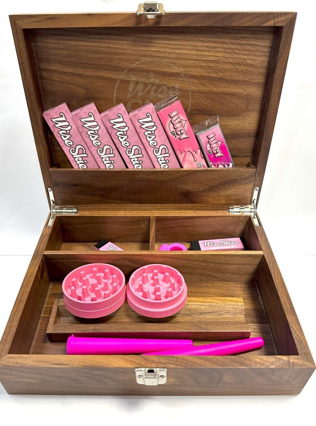 Pink Walnut Rolling Box Set Rolling Papers Holder Storage Natural Wise ...