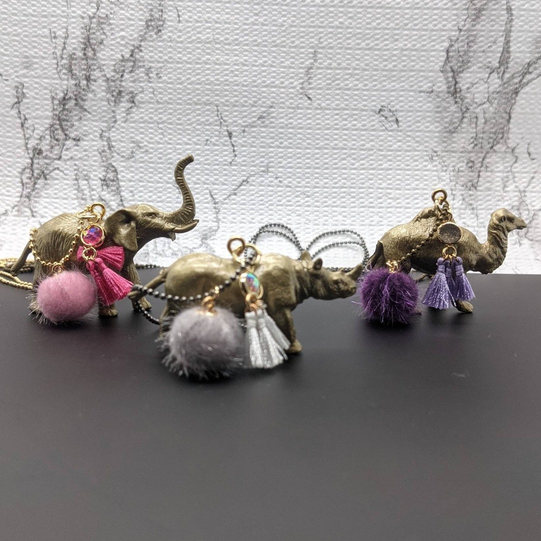 Animal Charm Necklace, Gold Jungle Animal With Tassel, 36in Chain - Etsy