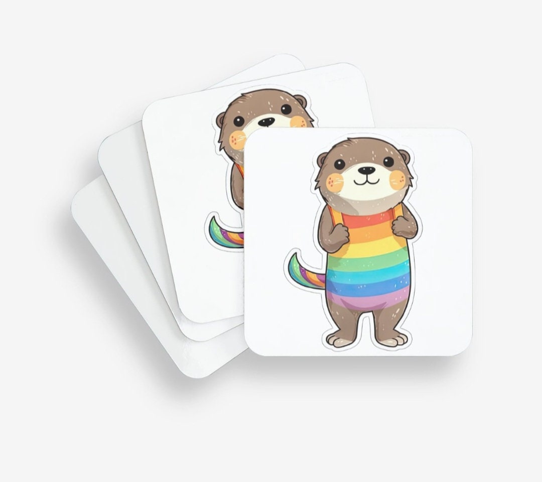 Cute Otter Coaster, Pride Coaster, Rainbow Lesbian Gay Bi LGBT Happy ...