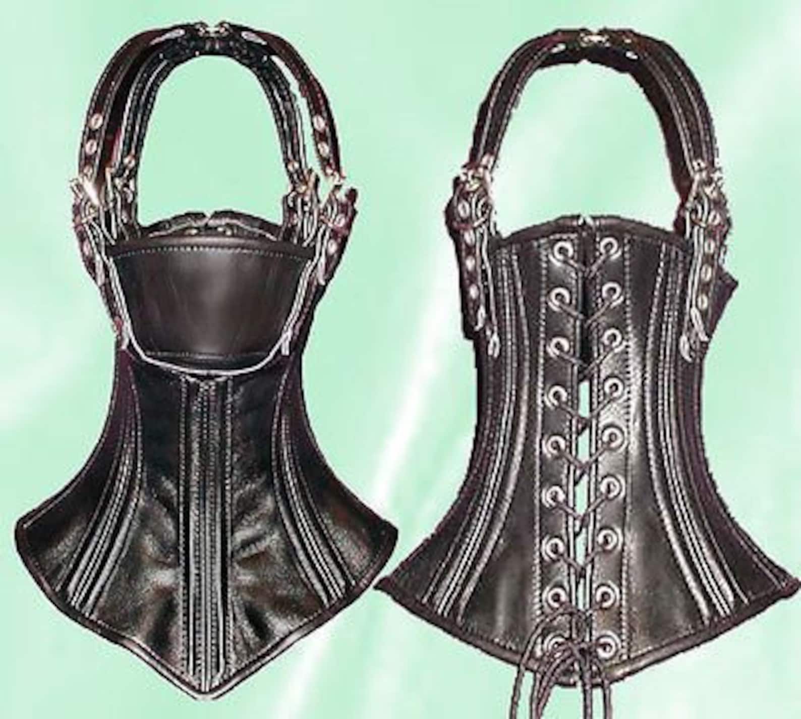 Genuine Leather Steel Boned Bondage Neck Corset Collar Hood Etsy