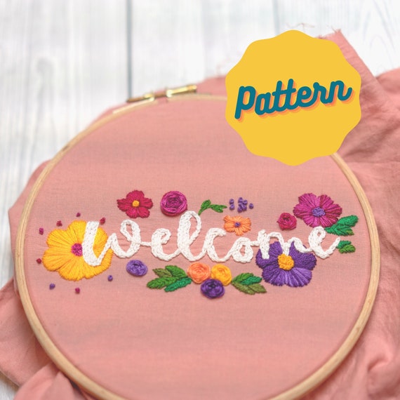Welcome Embroidery Pattern Embroidery Words Calligraphy | Etsy