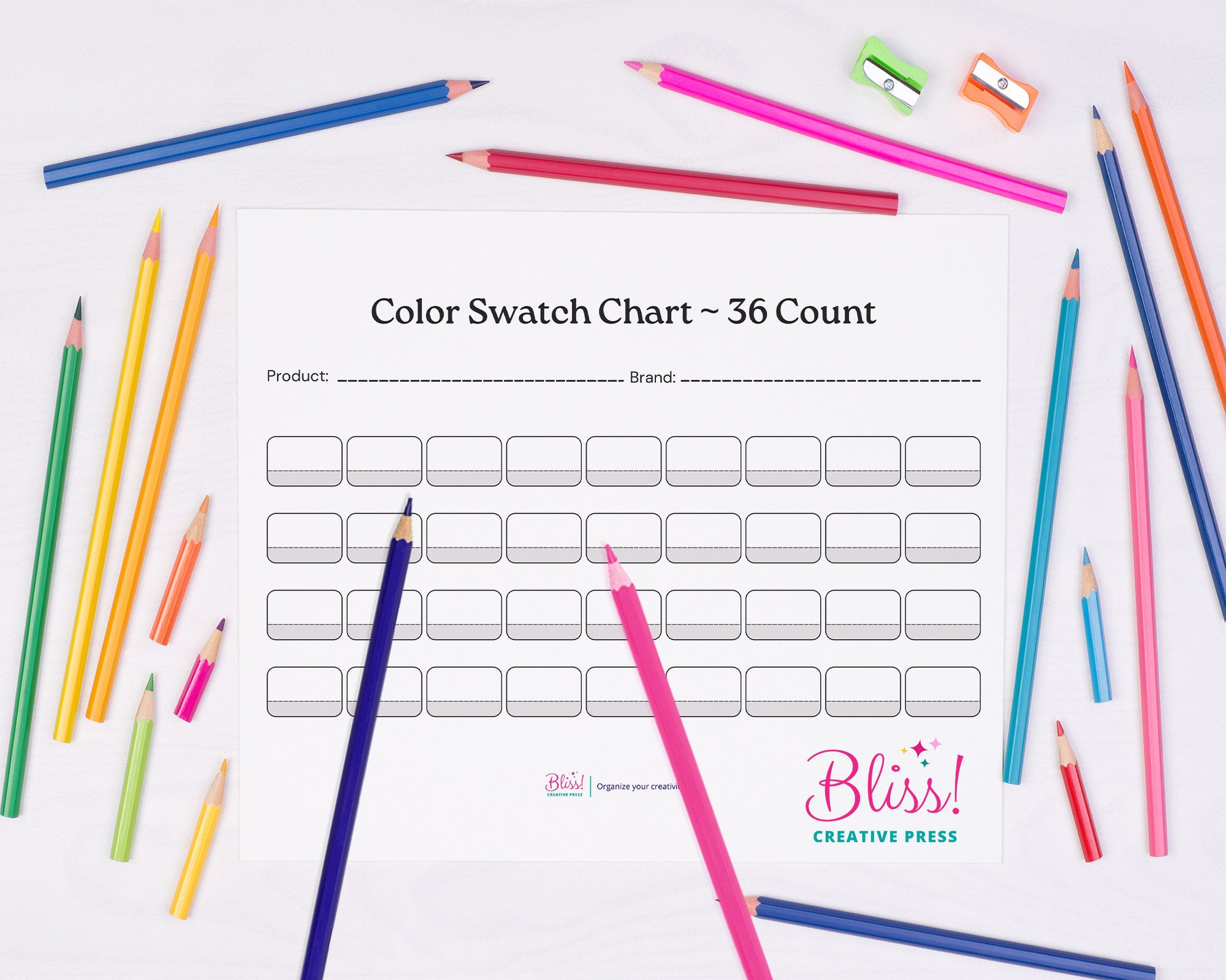Blank Color Swatch Chart | 36 Colors | Portrait + Landscape | A4 + US ...