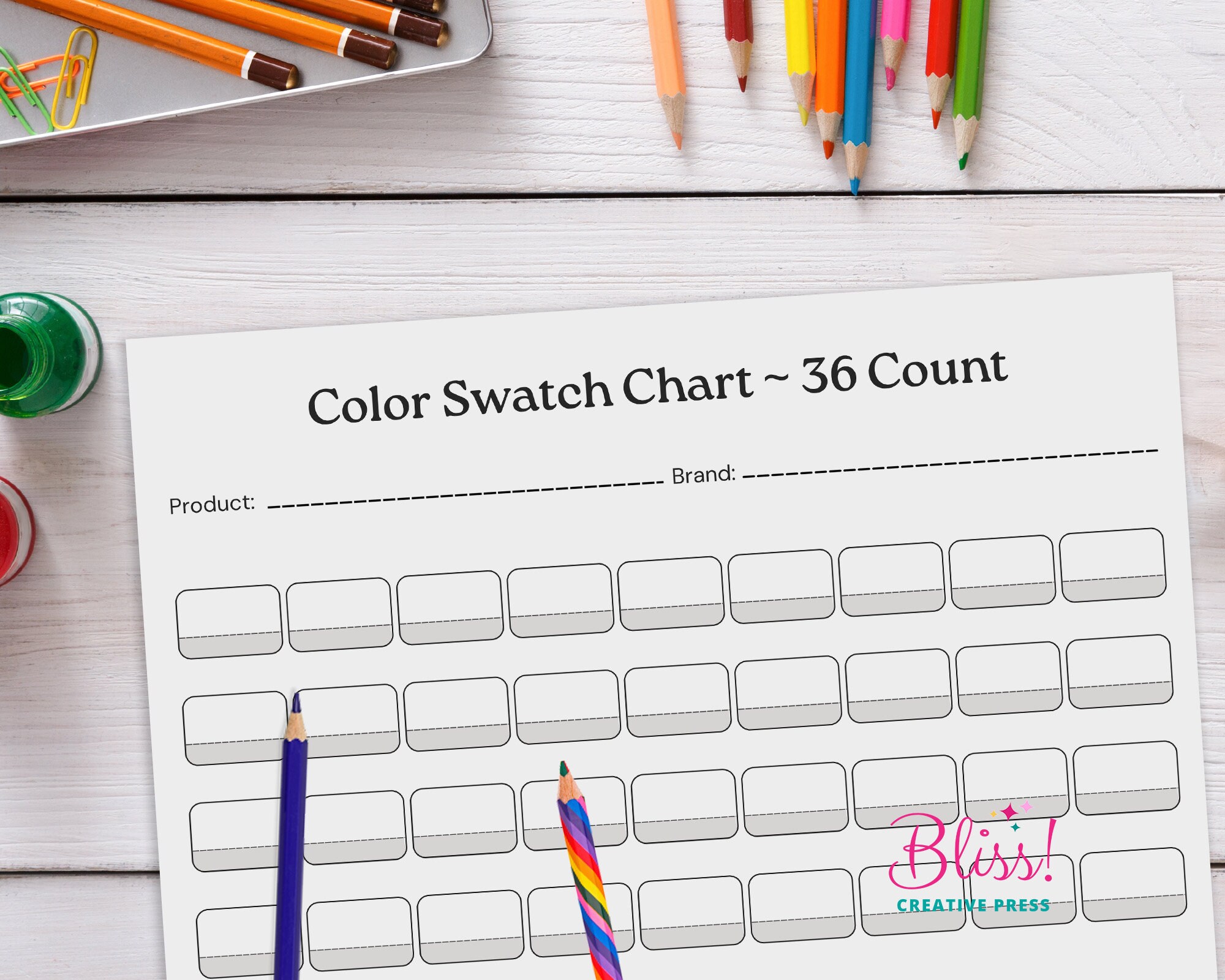 Blank Color Swatch Chart | 36 Colors | Portrait + Landscape | A4 + US ...