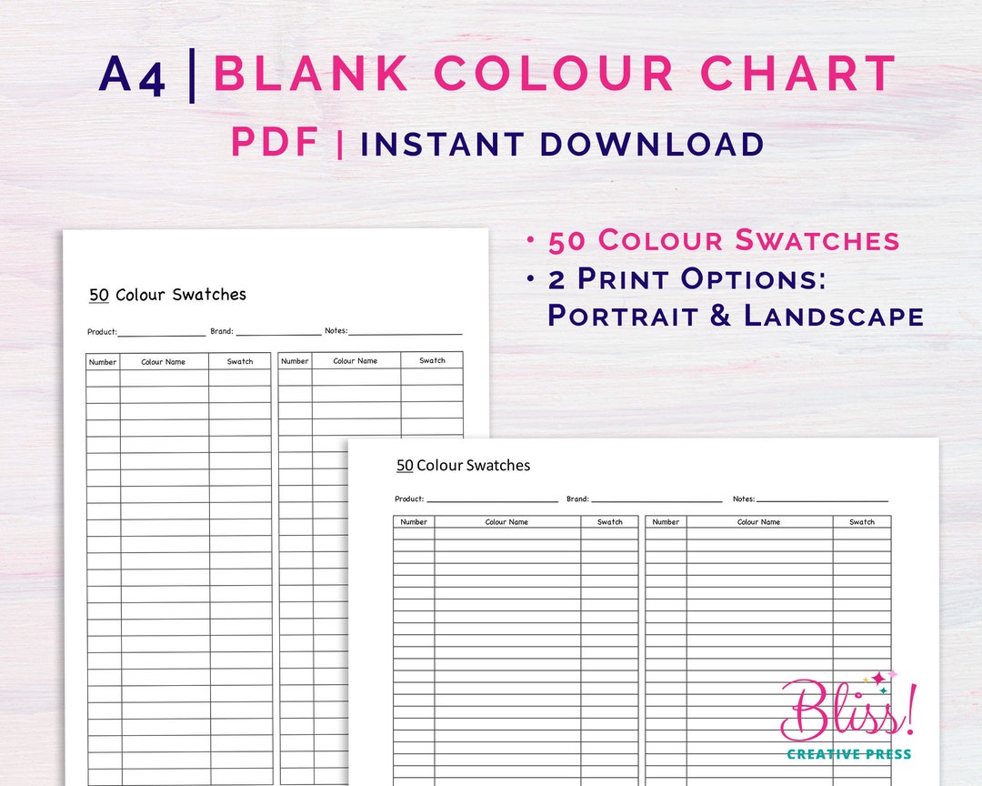 A4 Blank Colour Swatch Chart 50 Colours A4 Portrait - Etsy