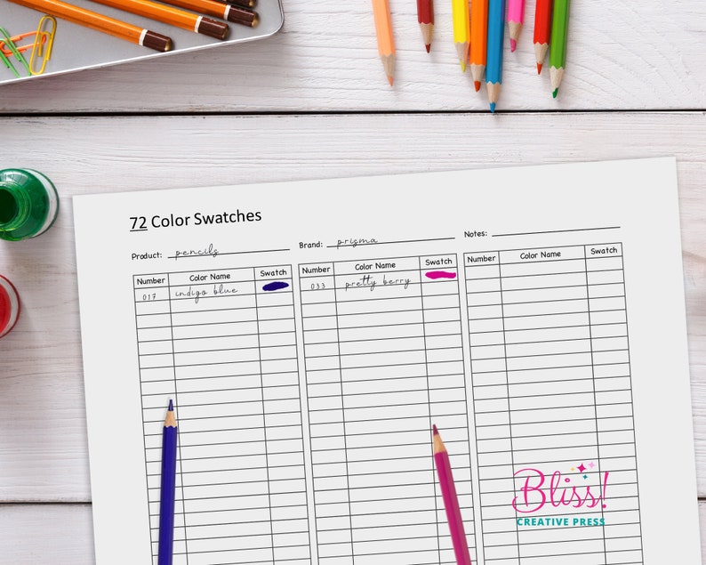 US Blank Color Swatch Chart 72 Colors US Letter Portrait - Etsy