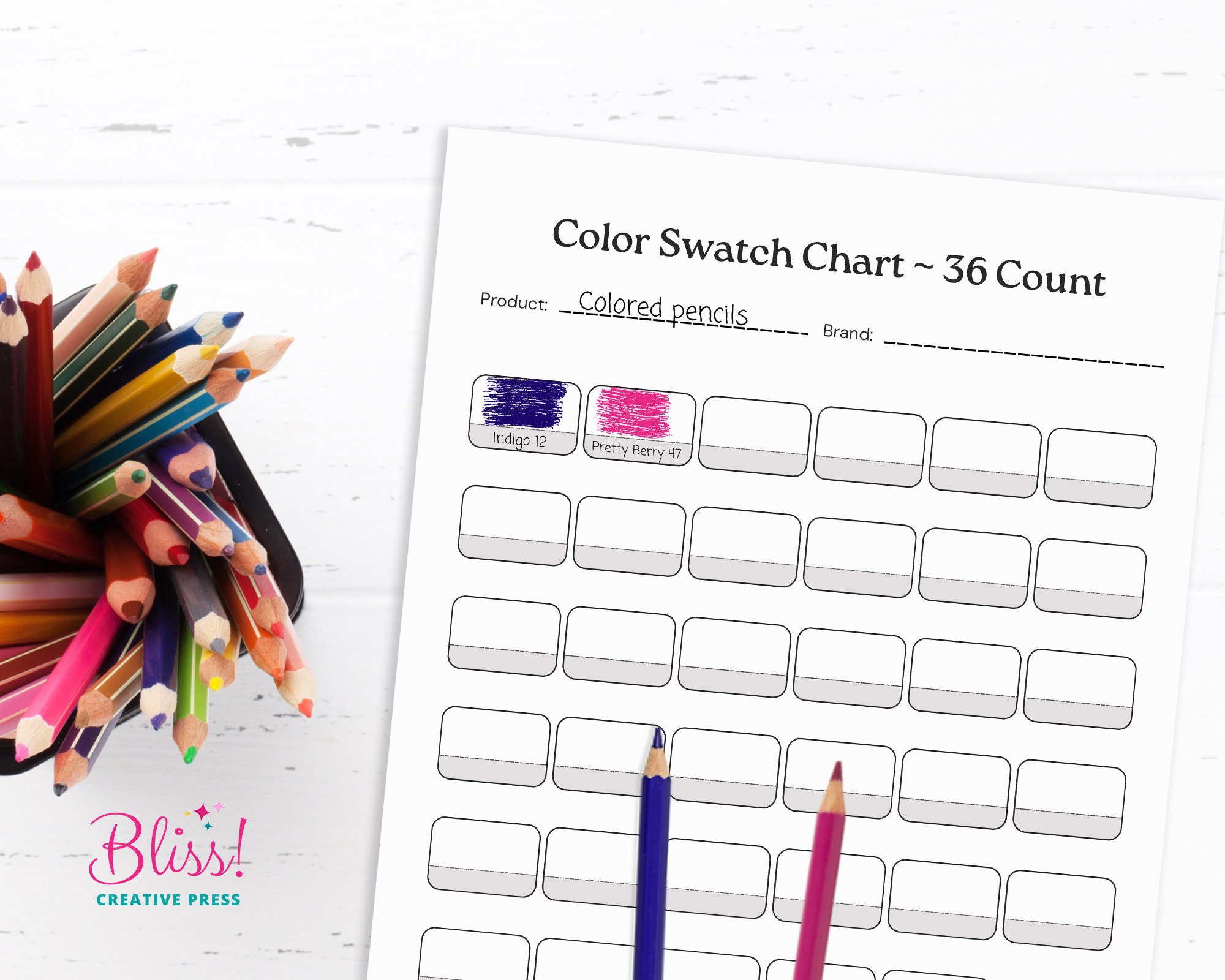 Blank Color Swatch Chart | 36 Colors | Portrait + Landscape | A4 + US ...