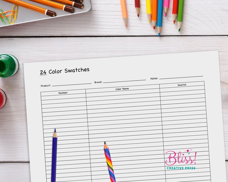 US Color Swatch Chart | 24 Colors | US Letter Portrait + Landscape ...