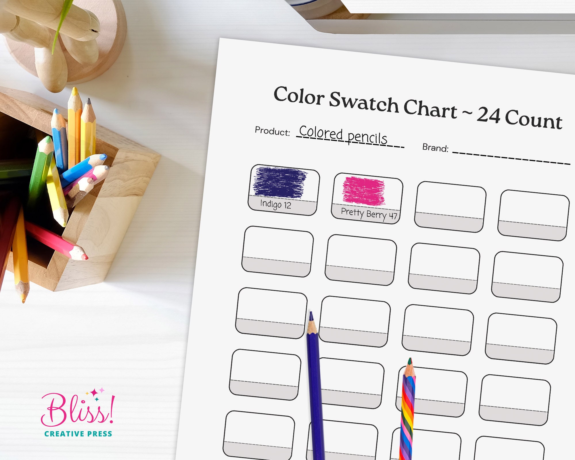 Blank Color Swatch Chart | 24 Colors | Portrait + Landscape | A4 + US ...