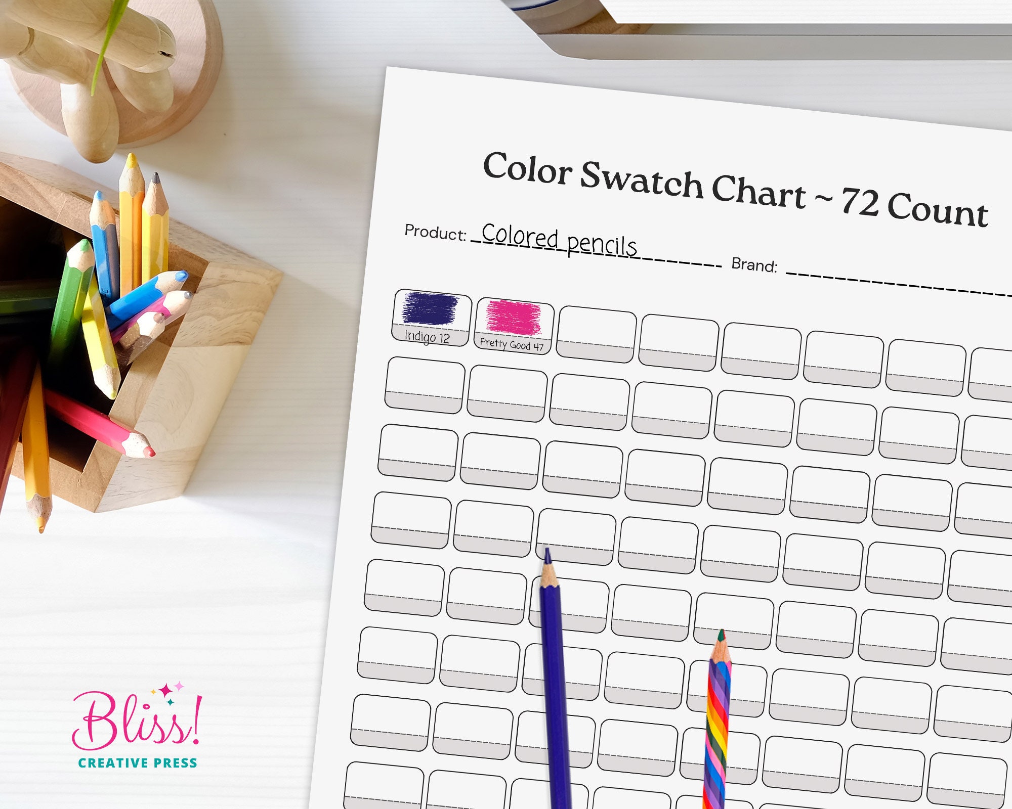 Blank Color Swatch Chart | 72 Colors | Portrait + Landscape | A4 + US ...