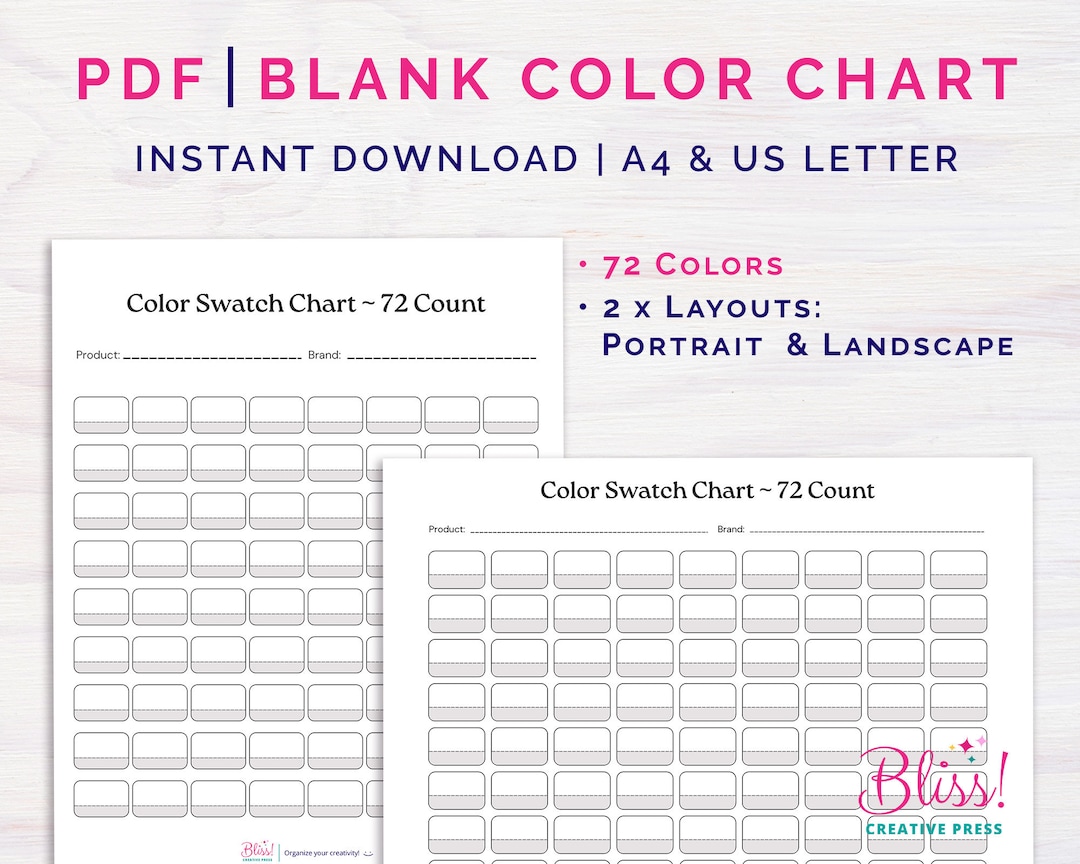 Blank Color Swatch Chart 72 Colors Portrait Landscape - Etsy