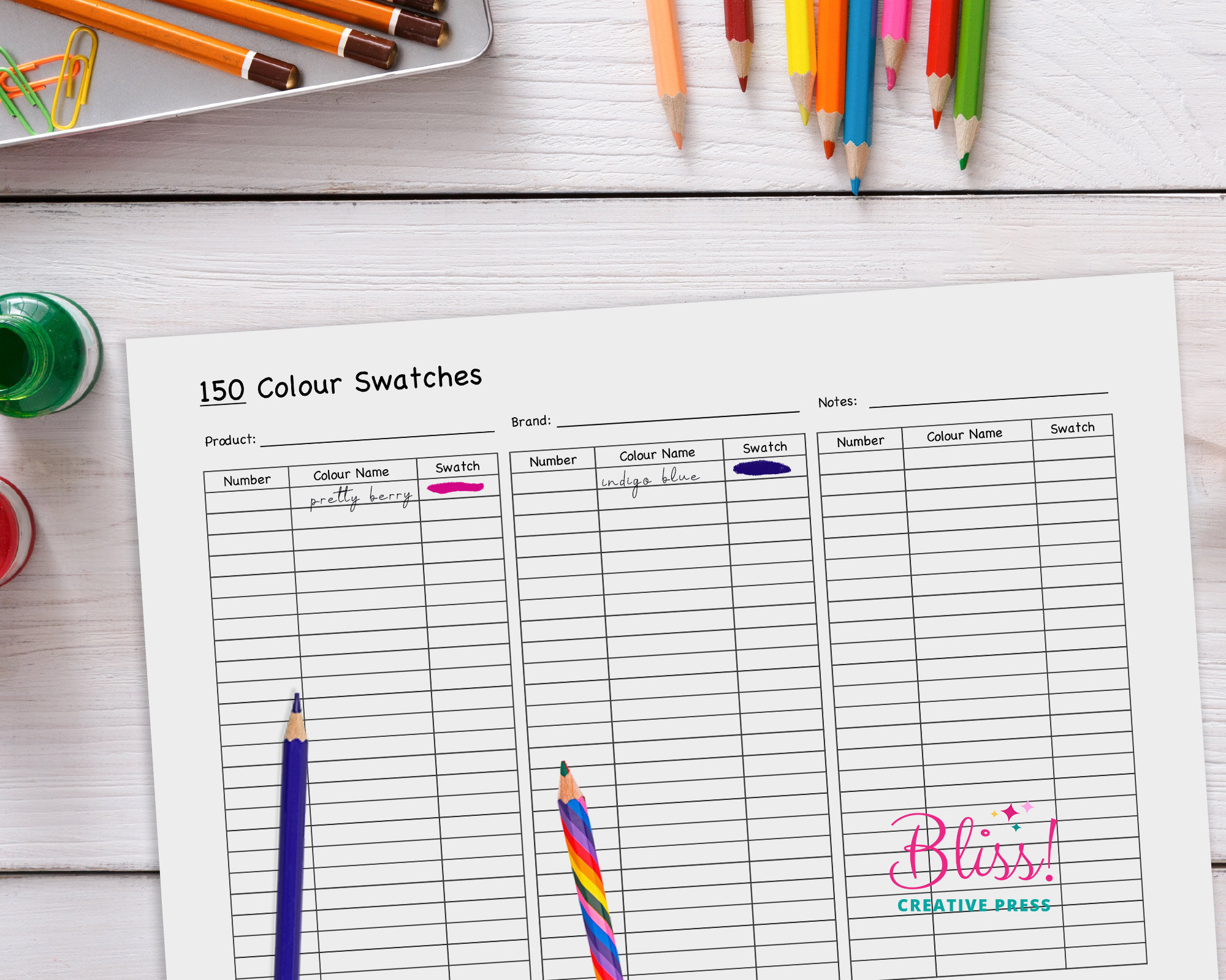 A4 Blank Colour Swatch Chart | 150 Colours | A4 Portrait + Landscape ...