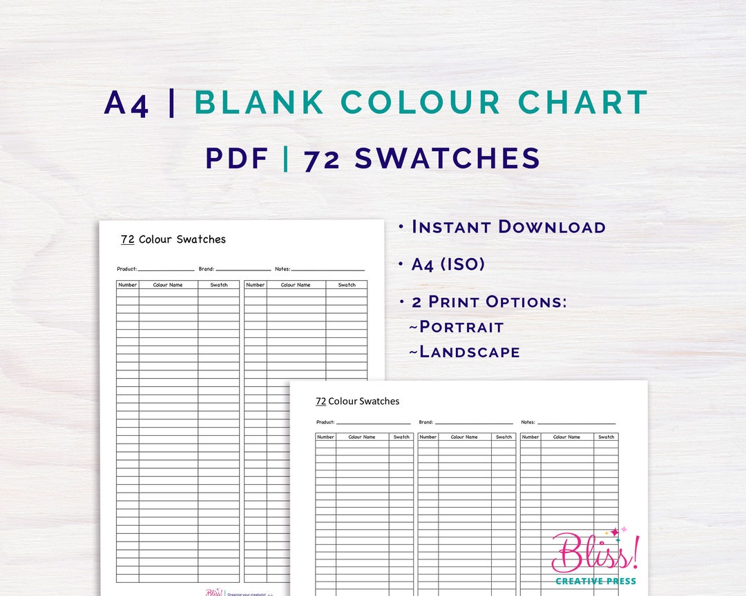 A4 Blank Colour Swatch Chart | 72 Colours | A4 Portrait + Landscape ...