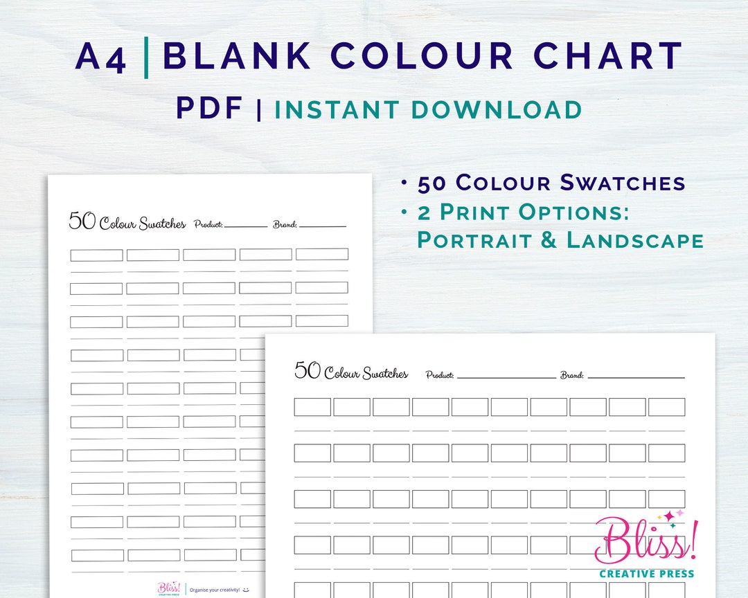A4 Blank Colour Swatch Chart 50 Colours A4 Portrait - Etsy
