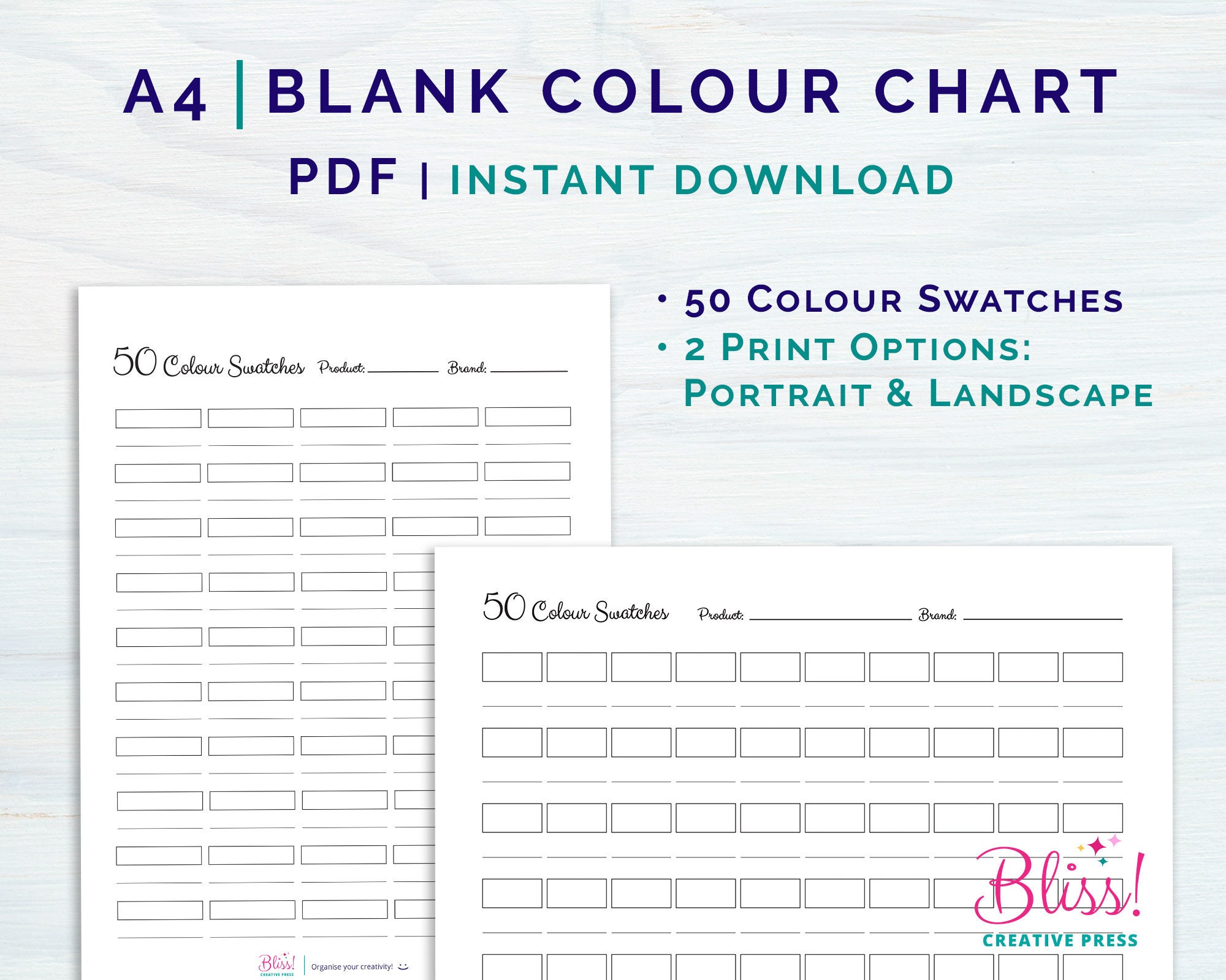 A4 Blank Colour Swatch Chart 50 Colours A4 Portrait - Etsy