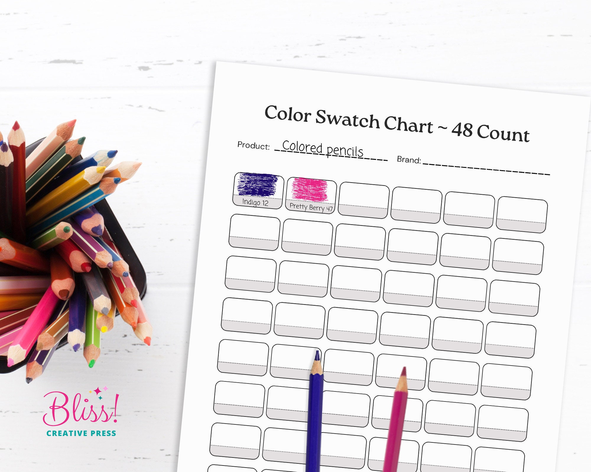 Blank Color Swatch Chart | 48 Colors | Portrait + Landscape | A4 + US ...