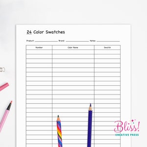 US Color Swatch Chart | 24 Colors | US Letter Portrait + Landscape ...