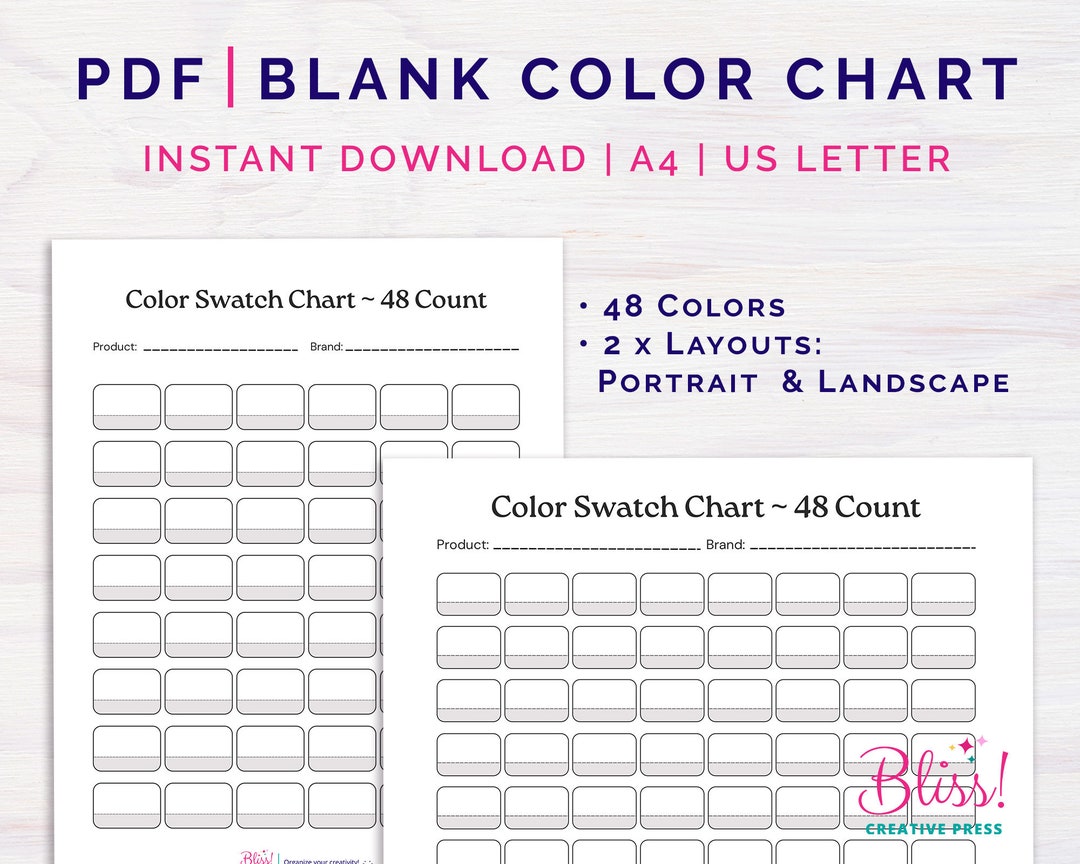 Blank Color Swatch Chart 48 Colors Portrait Landscape - Etsy