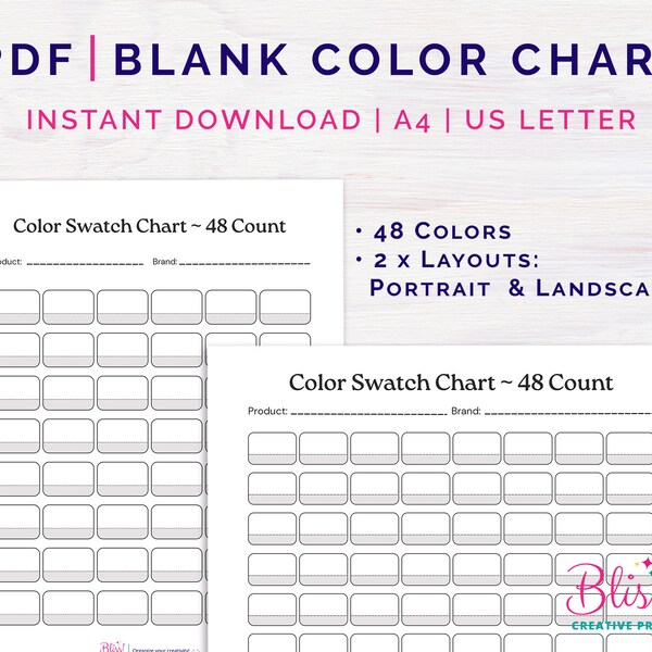 48 Color Chart Template - Etsy