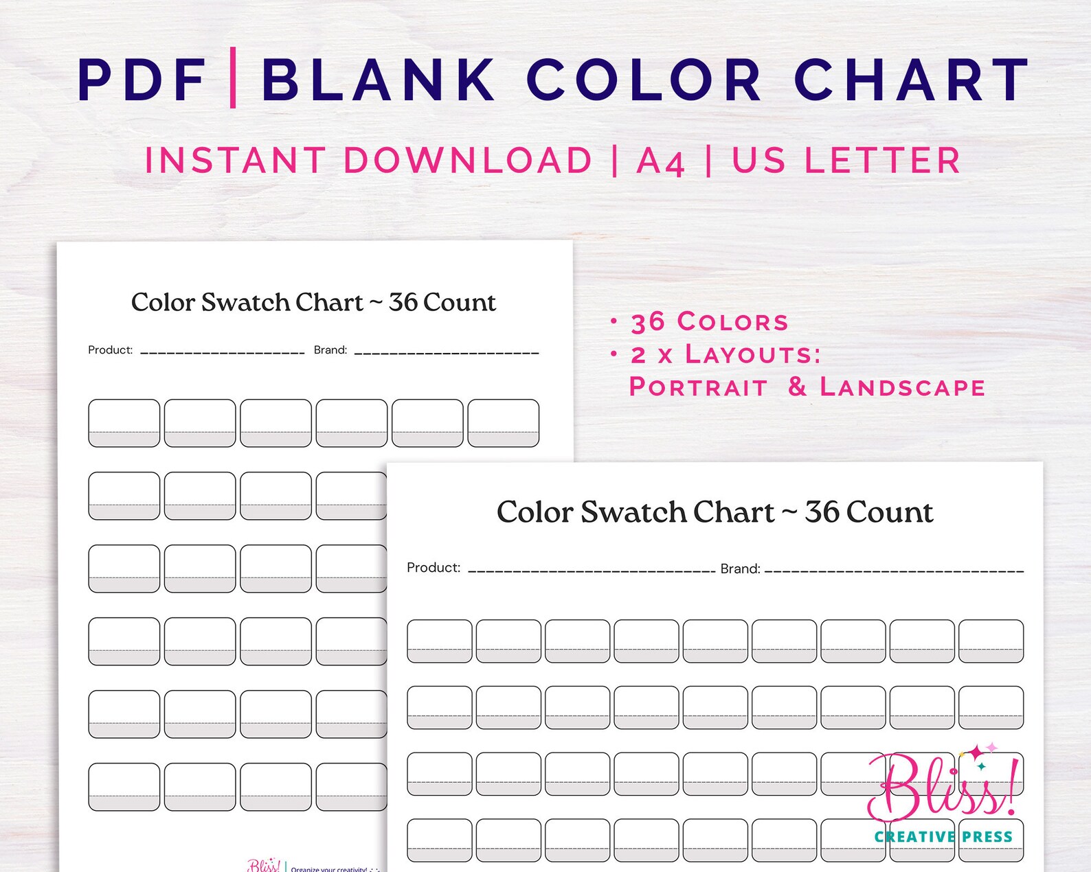 Blank Color Swatch Chart 36 Colors Portrait Landscape - Etsy
