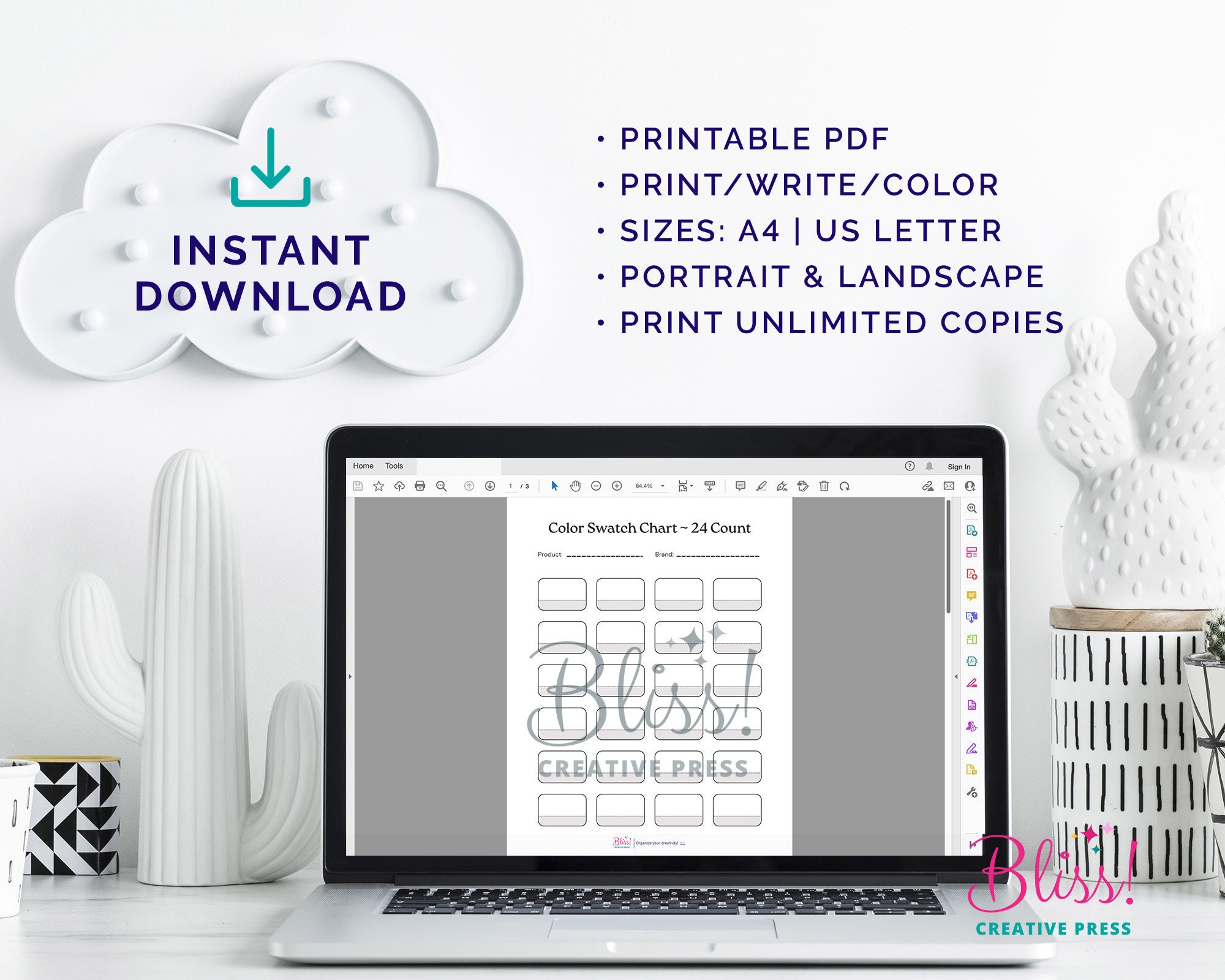 Blank Color Swatch Chart | 24 Colors | Portrait + Landscape | A4 + US ...