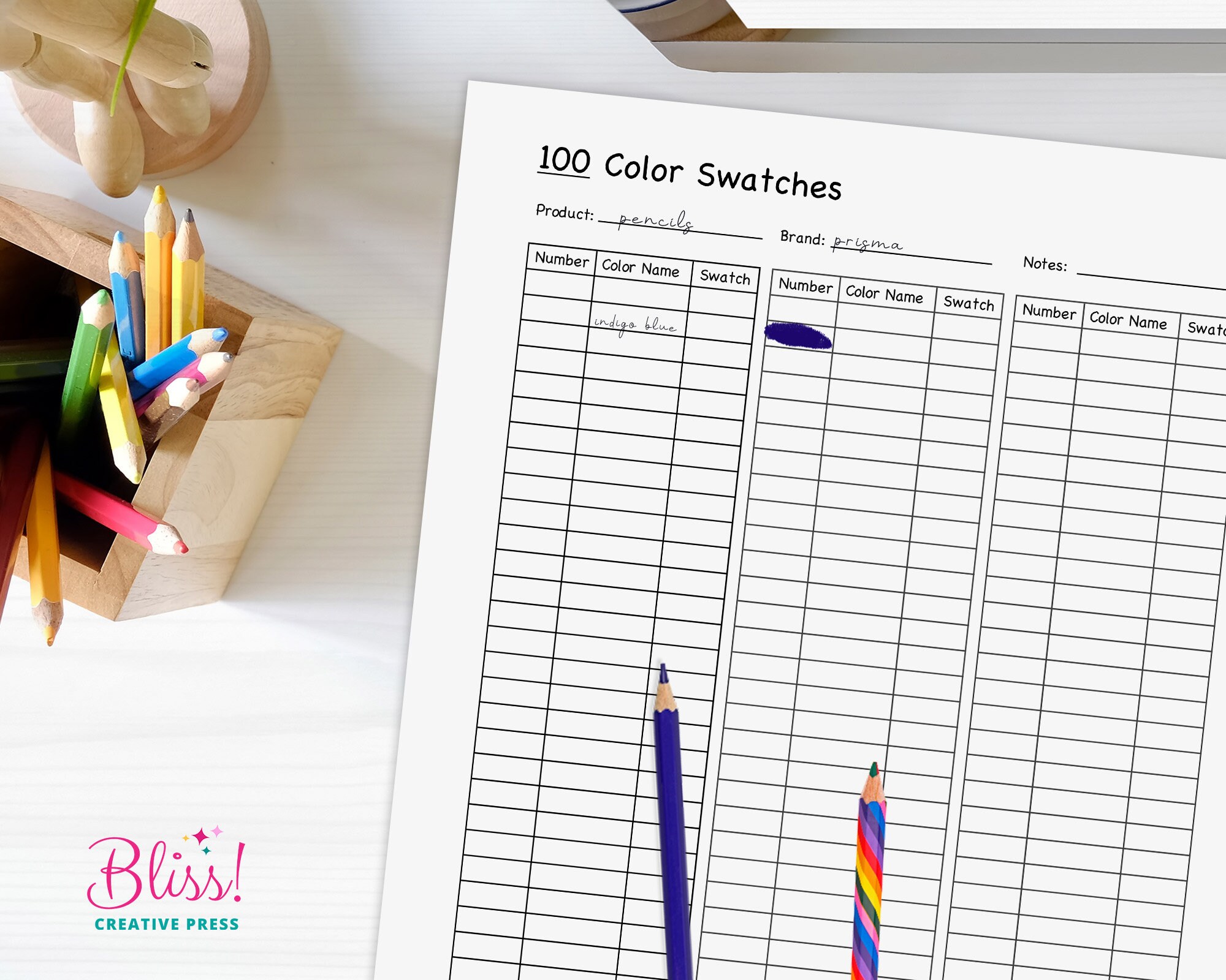 US Blank Color Swatch Chart | 100 Colors | US Letter Portrait ...