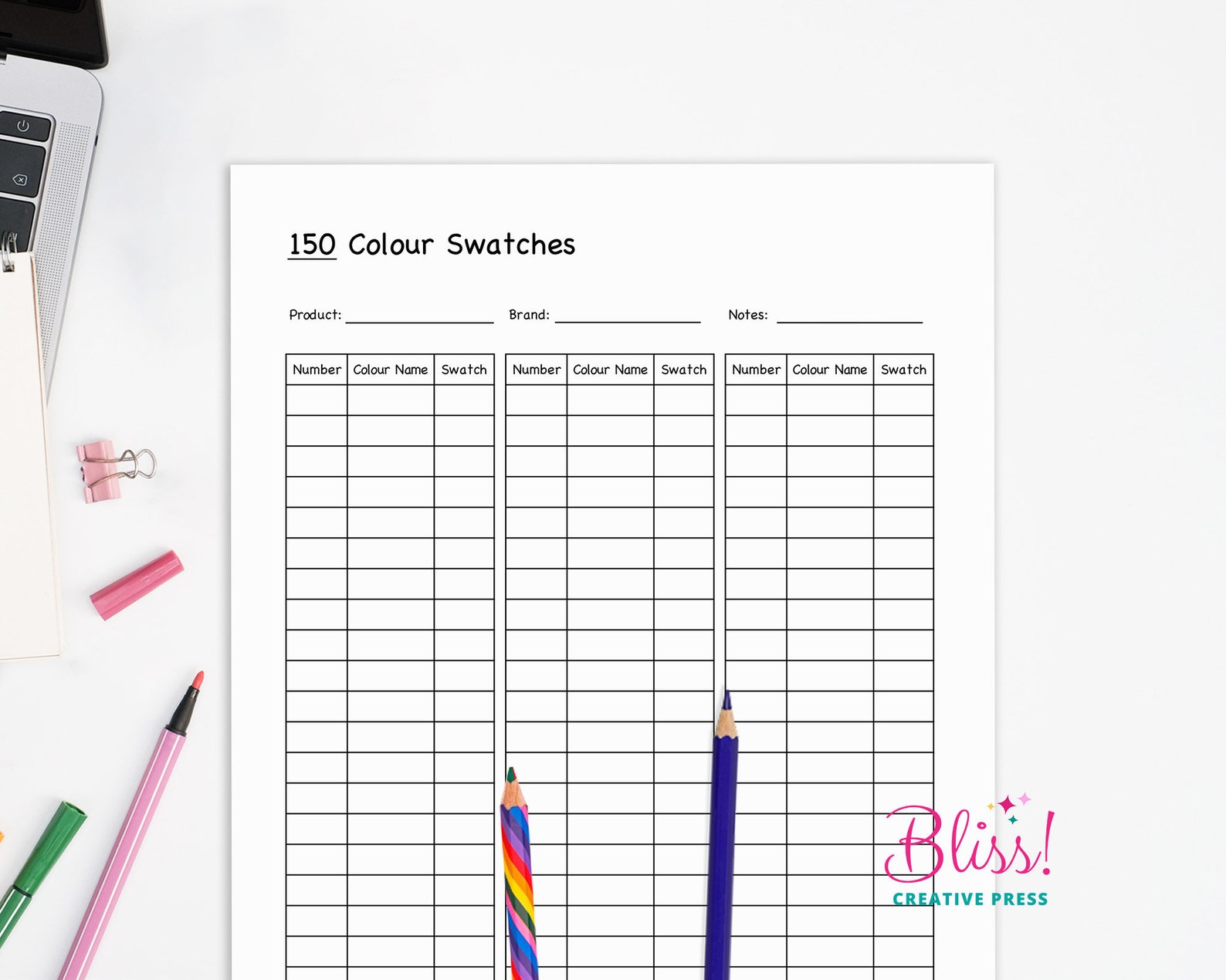 A4 Blank Colour Swatch Chart | 150 Colours | A4 Portrait + Landscape ...