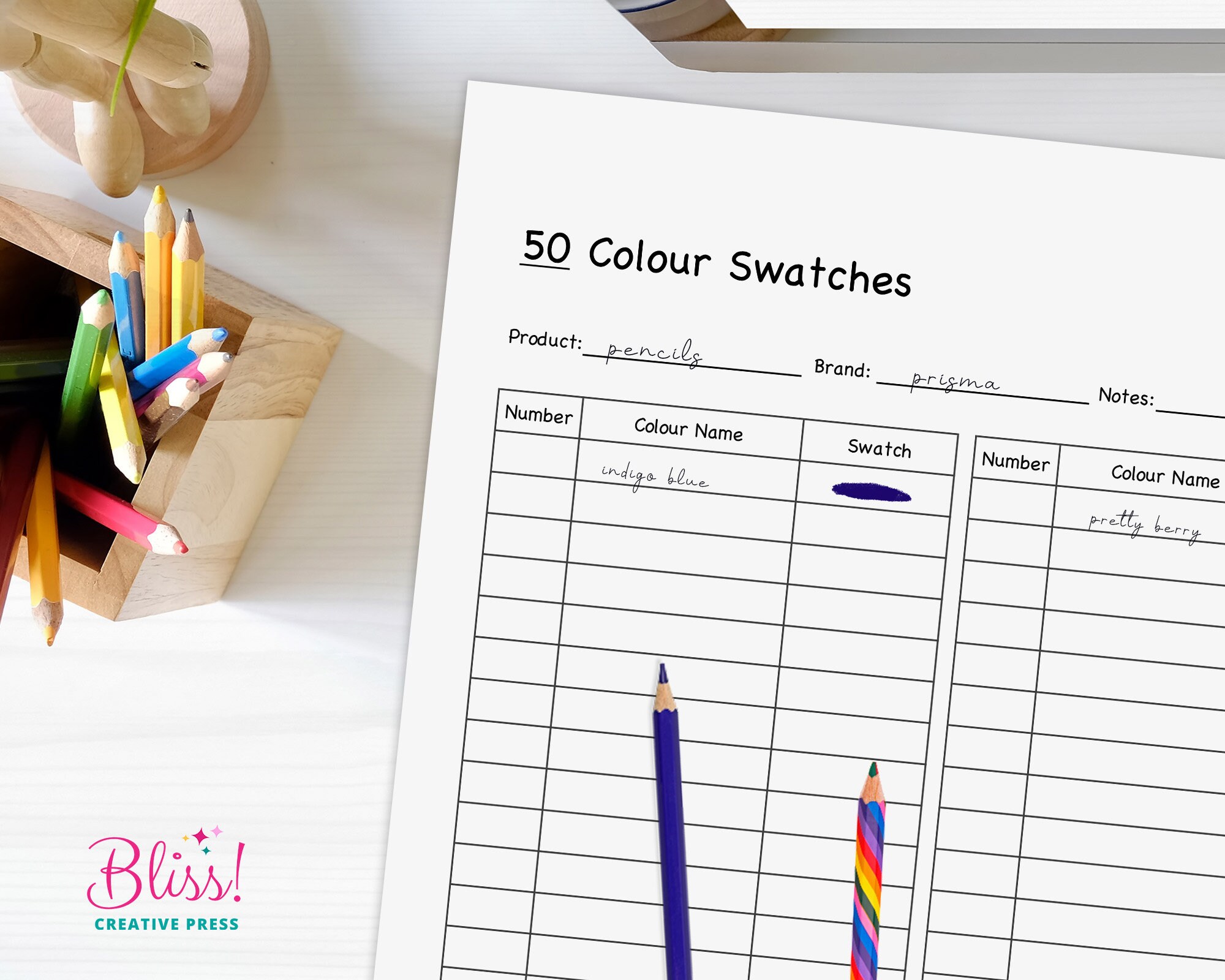 A4 Blank Colour Swatch Chart 50 Colours A4 Portrait Landscape DIY ...