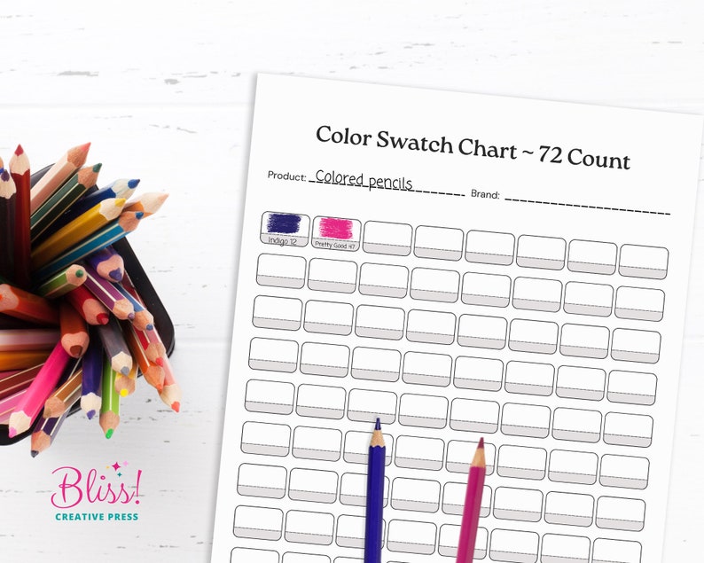 Blank Color Swatch Chart | 72 Colors | Portrait + Landscape | A4 + US ...