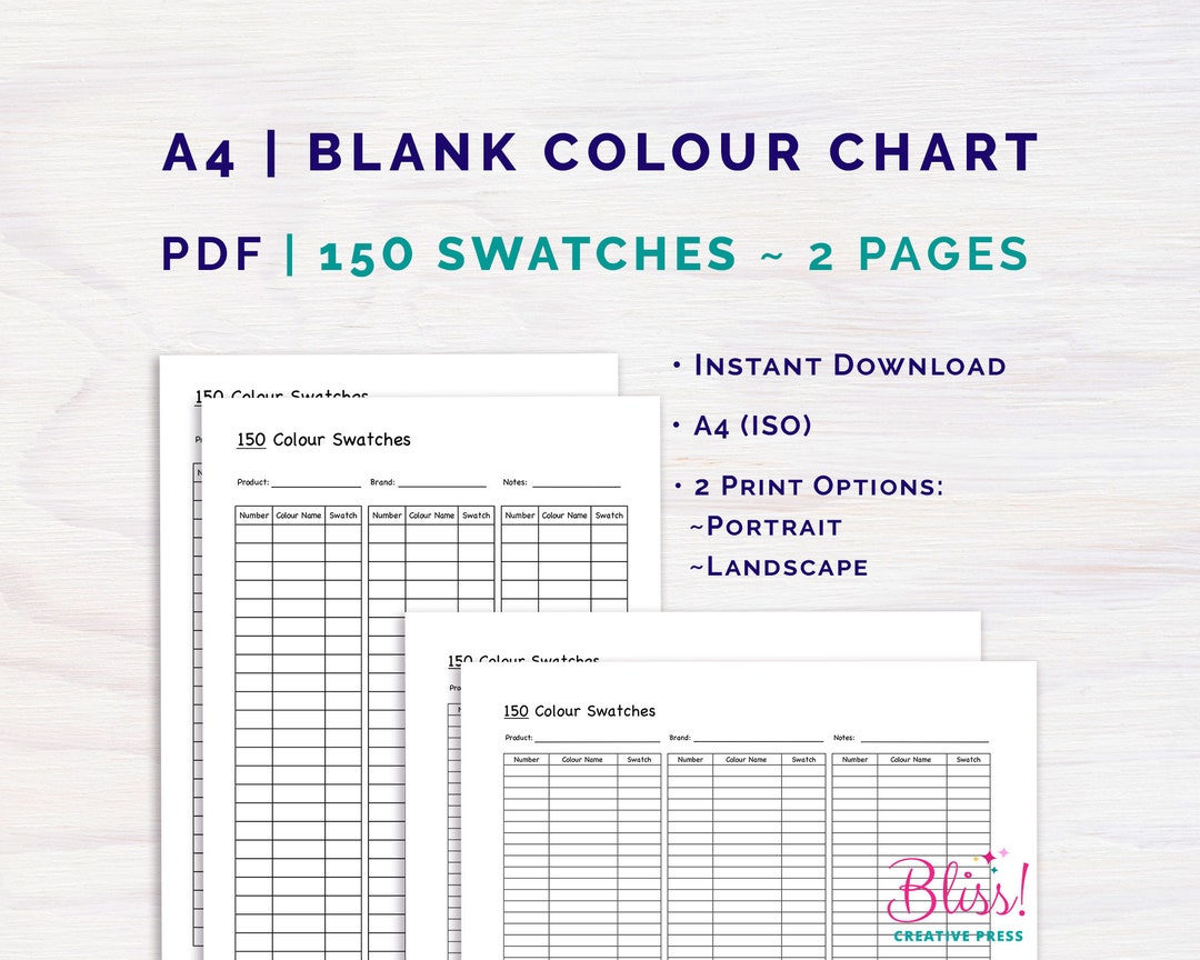 A4 Blank Colour Swatch Chart | 150 Colours | A4 Portrait + Landscape ...