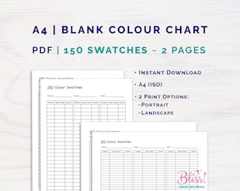 Blank Color Swatch Chart | 48 Colors | Portrait + Landscape | A4 + US ...