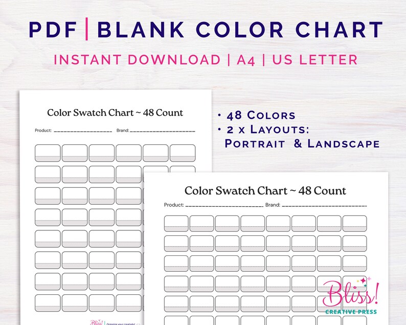 Blank Color Swatch Chart 48 Colors Portrait Landscape - Etsy