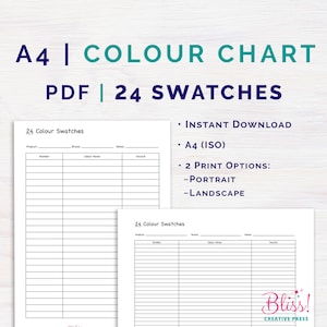 A4 Colour Swatch Chart | 24 Colours | A4 Portrait + Landscape | DIY ...