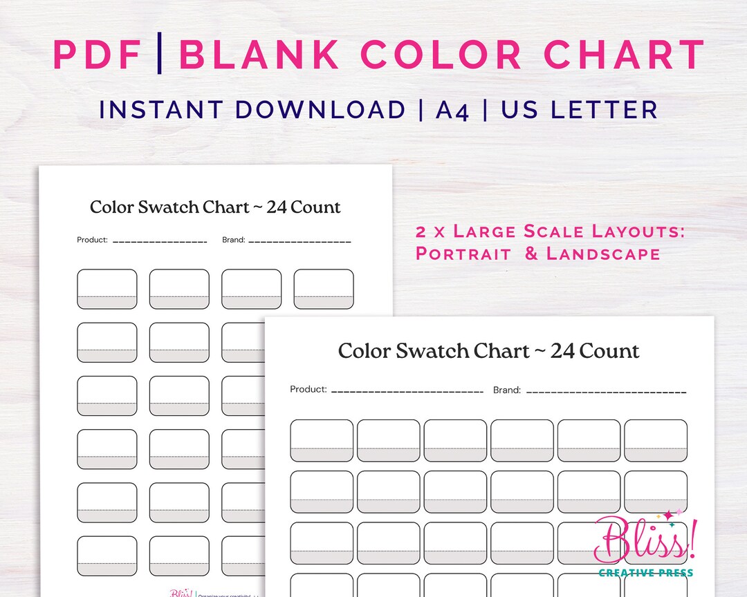 Blank Color Swatch Chart 24 Colors Portrait Landscape - Etsy