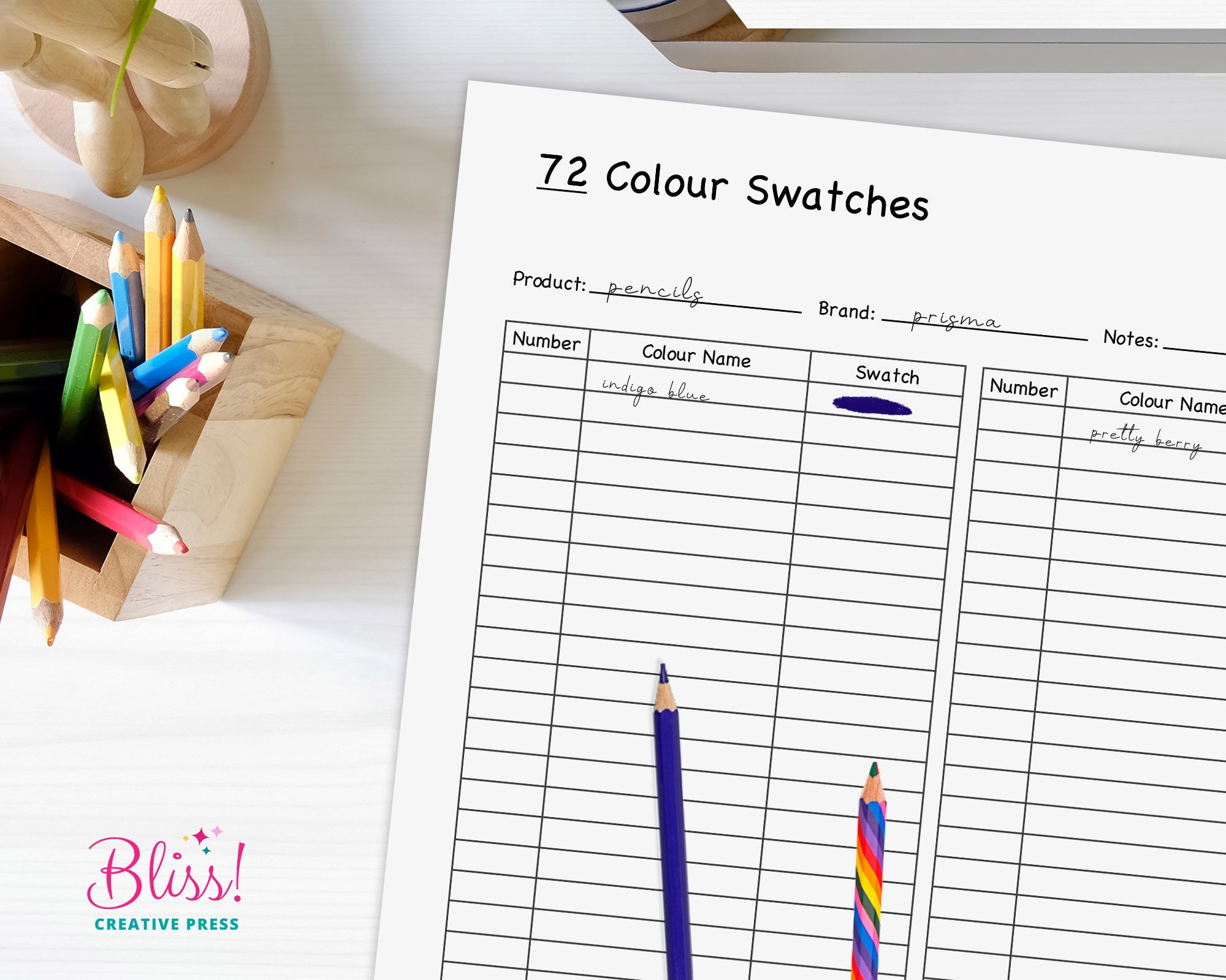 A4 Blank Colour Swatch Chart 72 Colours A4 Portrait Landscape DIY ...