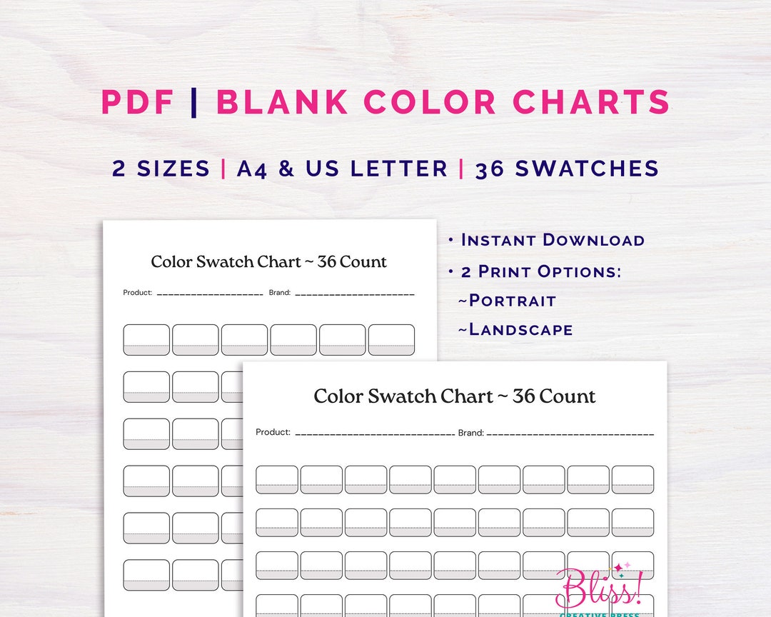 Blank Color Swatch Chart | 36 Colors | Portrait + Landscape | A4 + US ...