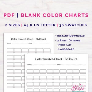 Blank Color Swatch Chart | 36 Colors | Portrait + Landscape | A4 + US ...