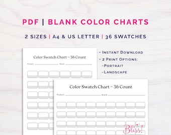 Blank Color Swatch Chart | 48 Colors | Portrait + Landscape | A4 + US ...