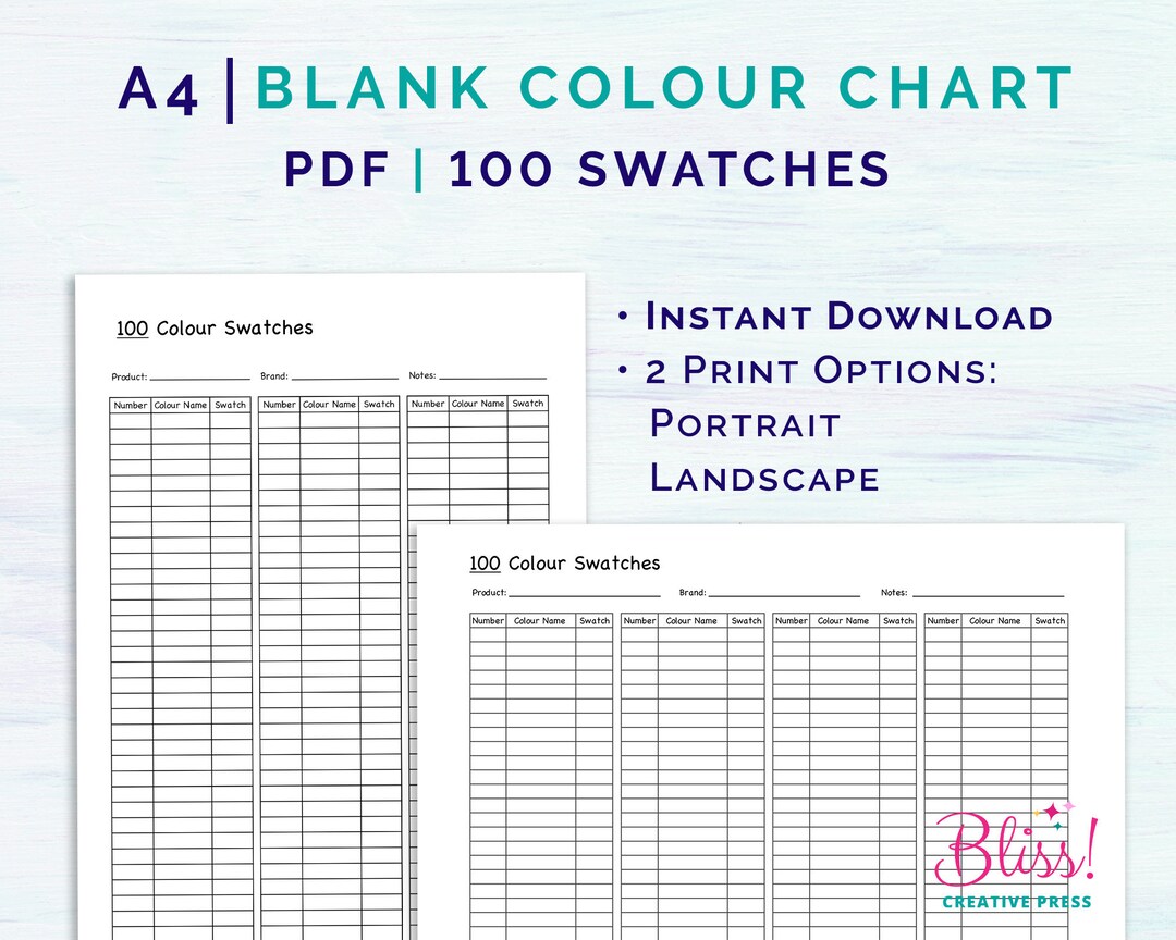 A4 Blank Colour Swatch Chart 100 Colours A4 Portrait - Etsy