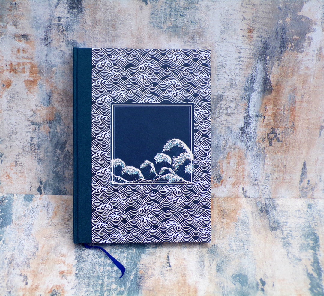 Handmade Lined Blue Japanese Notebook With a Sea Wave Motif A5 - Etsy