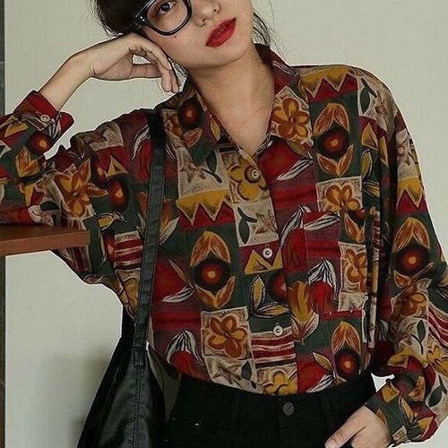 Vintage Retro Long Sleeve Women Blouse - Etsy