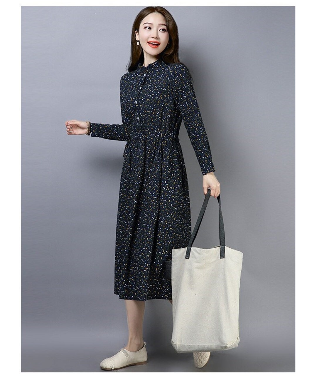 Vestido de lino floral para mujeres vestido de lino plus - Etsy España