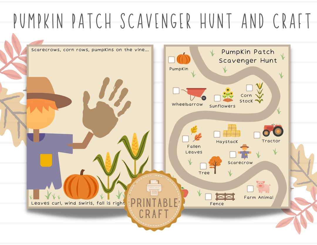 Pumpkin Patch Scavenger Hunt Fall Handprint Craft Scarecrow Craft ...