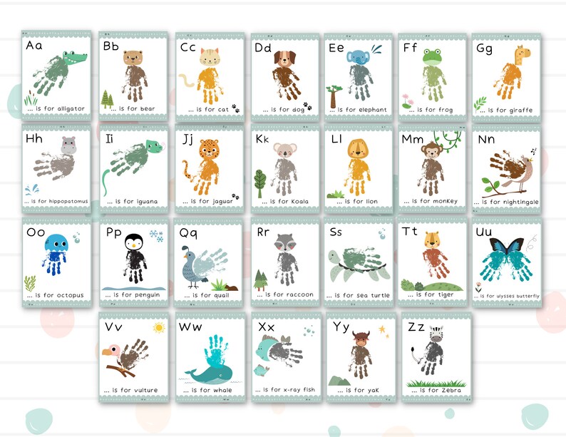 Handprint ABC Book Toddlers Letters Phonics Activity Preschool Animal ...