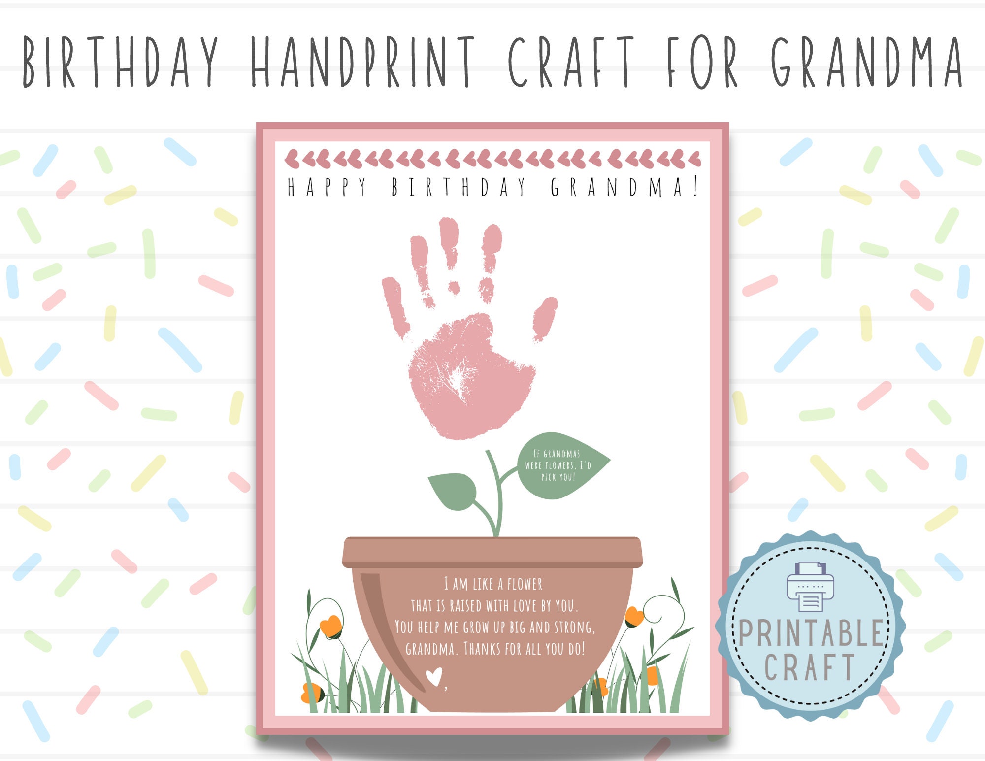 Grandma Birthday Craft Birthday Handprint Art Card for - Etsy