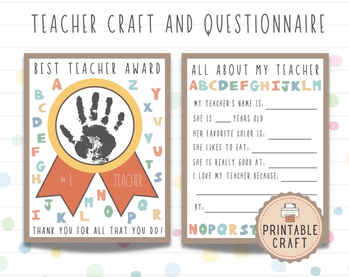 Teacher Gift Teacher Questionnaire Teacher Appreciation Week Printable ...