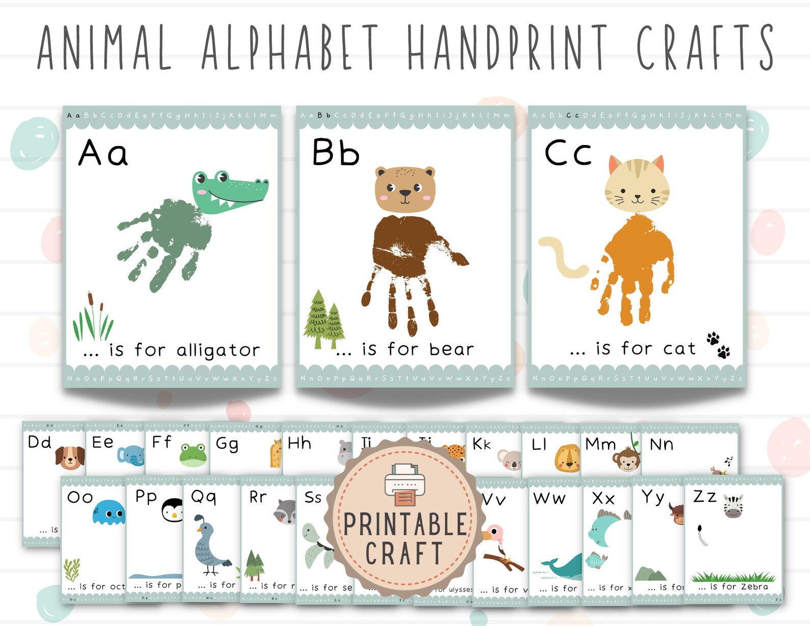 Handprint ABC Book Toddlers Letters Phonics Activity Preschool Animal ...