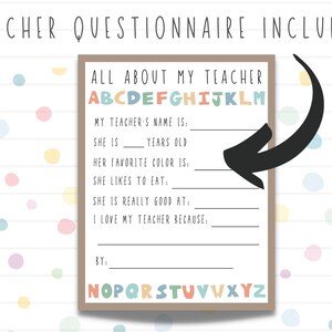 Teacher Gift Teacher Questionnaire Teacher Appreciation Week Printable ...