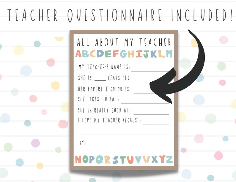 Teacher Gift Teacher Questionnaire Teacher Appreciation - Etsy