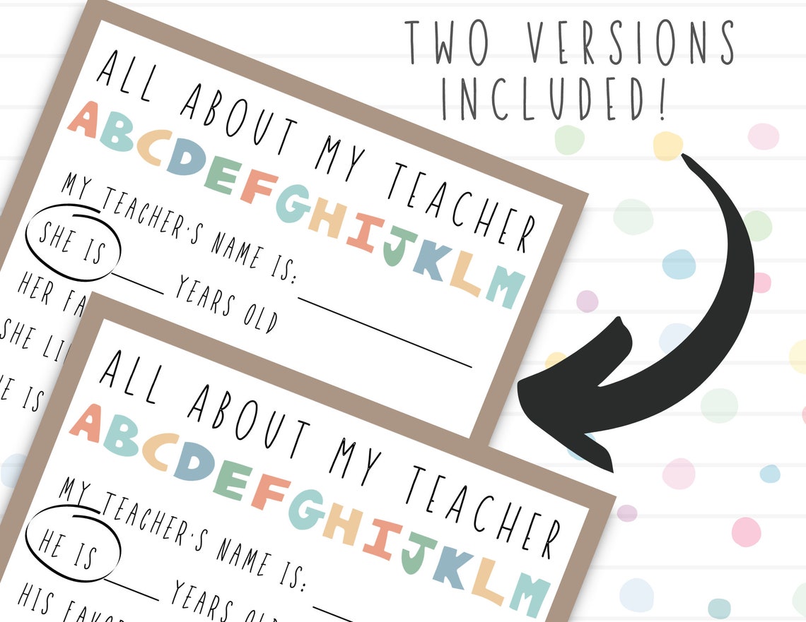 Teacher Gift Teacher Questionnaire Teacher Appreciation - Etsy